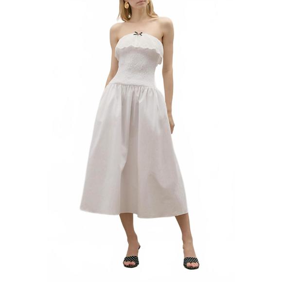 Maude | Dresses | New Maude Rosebud Strapless Midi Dress In White ...